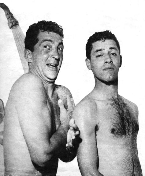 Dean Martin And Jerry Lewis Pose While Taking A Shower At The El Mirador Hotel 1952 Dean