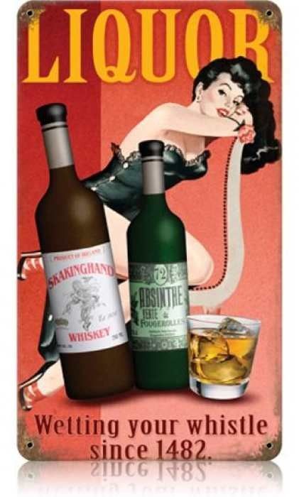 Vintage Liquor Pin Up Girl Metal Sign 8 X 14 Inches Pin Up Girls