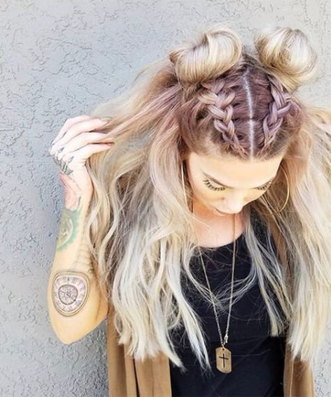 Space Buns French Braid Frisuren Em 2019 Penteados Com Trança Cabelo E Penteados Tumblrs