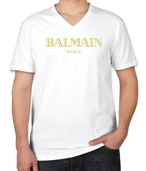 Balmain Gold Logo Unisex V Neck T Shirt