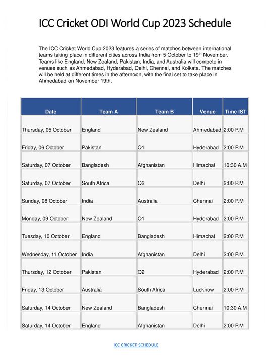World Cup Schedule