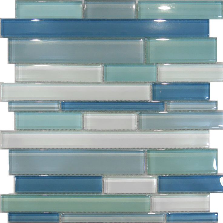 Sample Blue Random Linear Glass Mosaic Tile Kitchen Backsplash Sp
