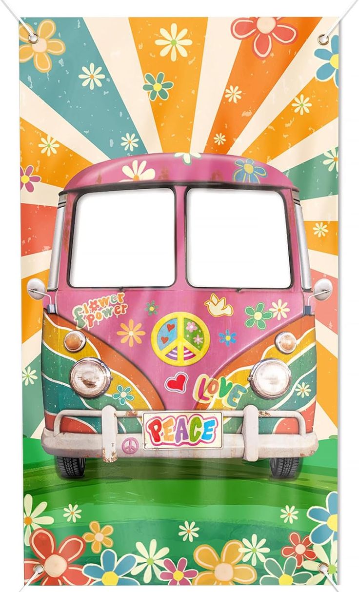 60s 70s Hippie Party Decorations Hippie Bus Photo Prop Photo Banner