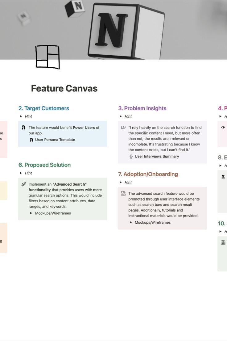 Notion Template| Feature Canvas | Frustration, Templates, Onboarding Notion Template| Feature Canvas | Frustration, Templates, Onboarding