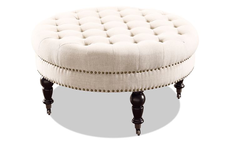 Delfina Natural Round Tufted Ottoman Bobs Discount Furniture