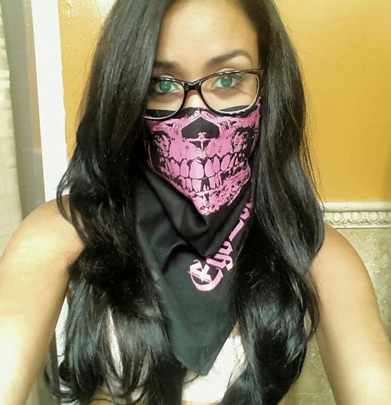 Bright Pink Skull On Black Bandana Half Face Mask Punk Rock Etsy Pink Skull Mask Girl