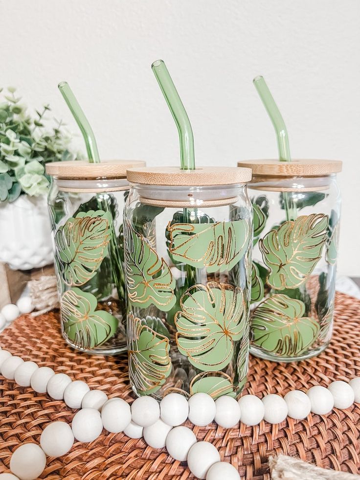 Monstera Leaf Beer Can Glass Iced Coffee Glass Can Beer Can Glass Etsy Glass Tumbler Design