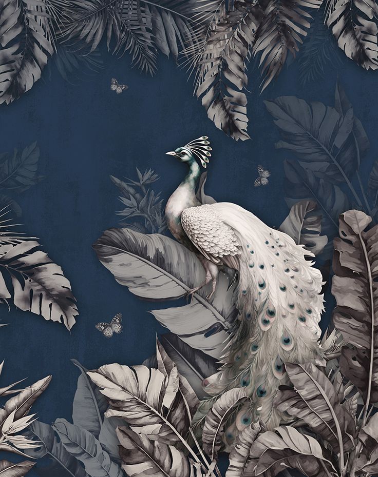 Tropical Trees And Peacocks Vintage Wallpaper