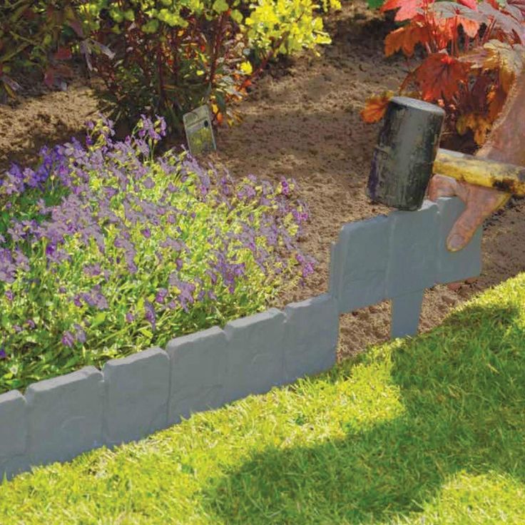 10 Pack Dark Grey Cobbled Stone Effect Garden Lawn Edging Plant Border