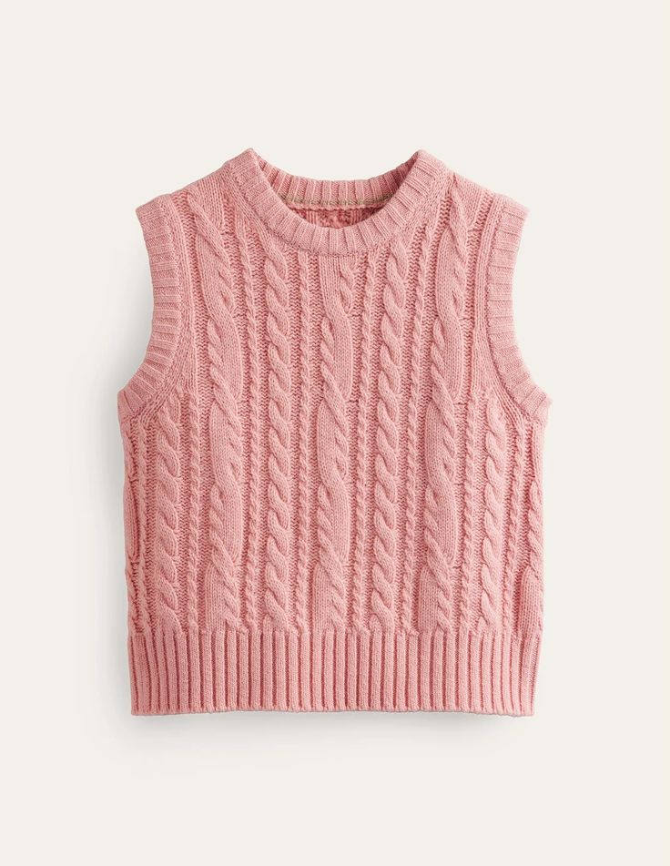 Cable Crew Neck Sweater Vest Bright Cobalt Boden Us Knitting Women Sweater Cable Knit