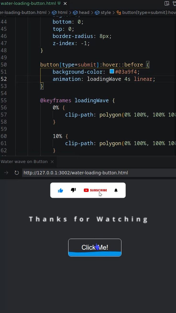 Water Wave Button Hover Using Pure Html Css