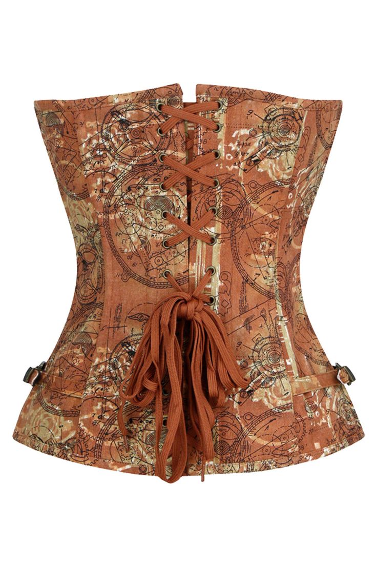 Atomic Brown Steampunk Gears Overbust Corset Brown Xl Steampunk