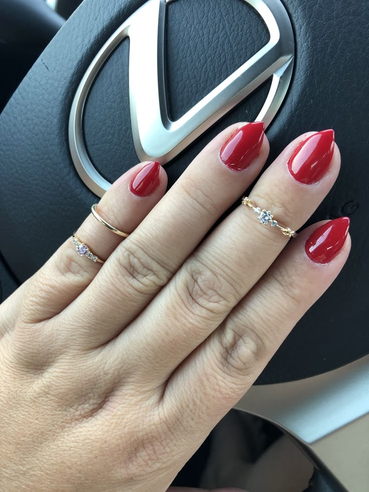Short Red Almond Stiletto Nails Boho Rings Pink Stiletto Nails