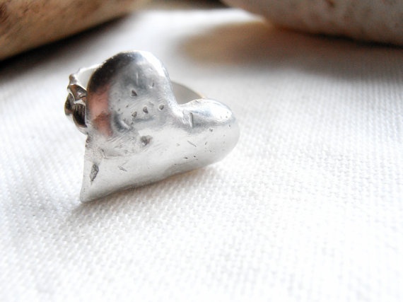 Heart Ring Pewter And Sterling Silver Hammered Band Size Etsy Pewter Heart Heart Ring