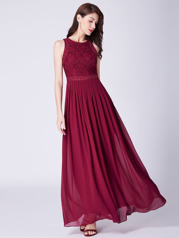 Empire Waist Sleeveless Maxi Long A Line Lace Evening Dresses Prom
