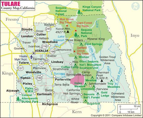 Tulare County Map Map Of Tulare County Tulare County County Map Tulare