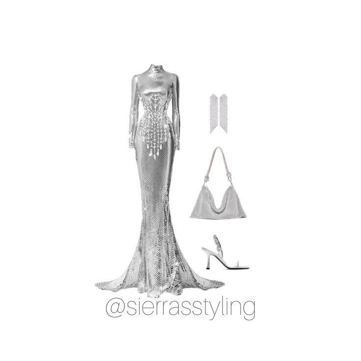 Long Silver Metallic Dress With Accessories In 2024 Virtual Fashion Silver Metallic Dress