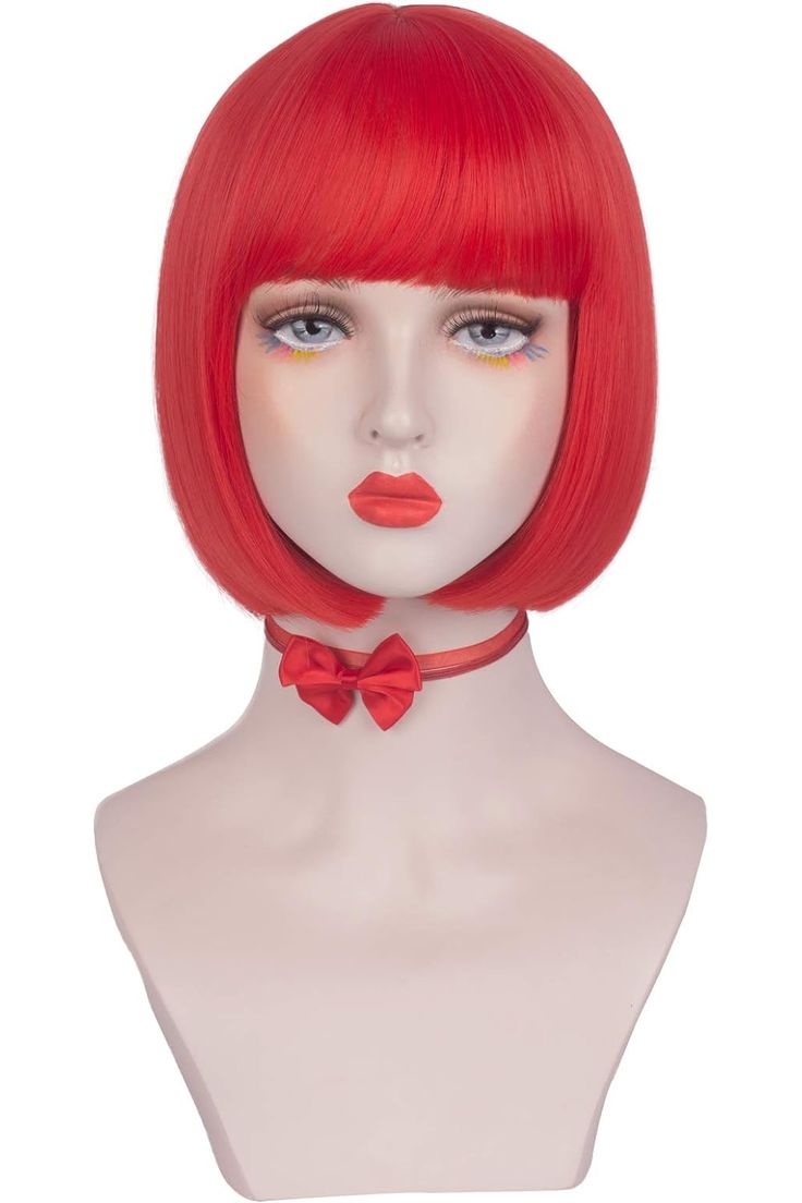 Askuang Bob Wigs With Bangs Short Black Wig With Bangs For Women Synthetic Colorful Cosplay