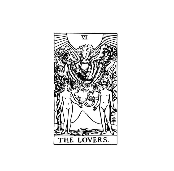 The Lovers Tarot Card Is Shown In Black And White