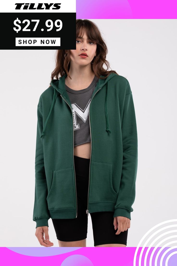 Full Tilt Essentials Womens Oversized Zip Up Hoodie Hunte Tl41007 In 2022 Oversized Zip Up