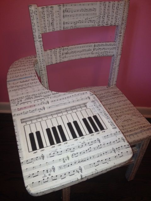 Musical Chair! A vintage school desk covered in sheet music! Look for ... Musical Chair! A vintage school desk covered in sheet music! Look for ...