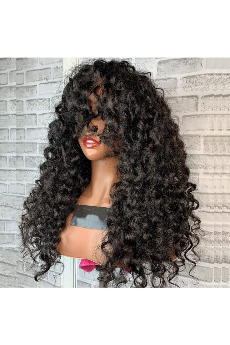 Rheanna 200 Density Short Curly Human Hair Wigs With Bangs Scalp Top