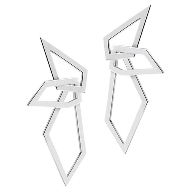 Interlocking Angle Earrings Sterling Silver Heart Shaped Diamond