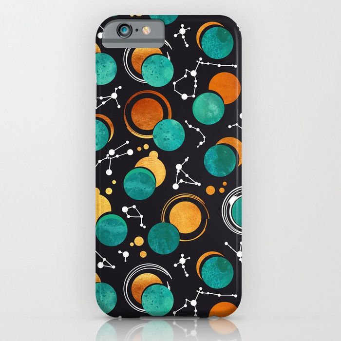 An Iphone Case With Colorful Circles And Stars On Black Featuring
