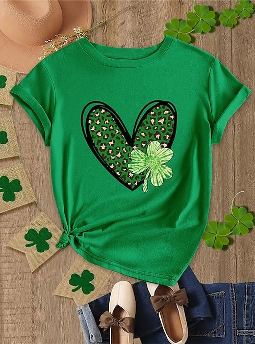 Womens T Shirt Tee 100 Cotton Heart Shamrock St Patricks Day Holiday