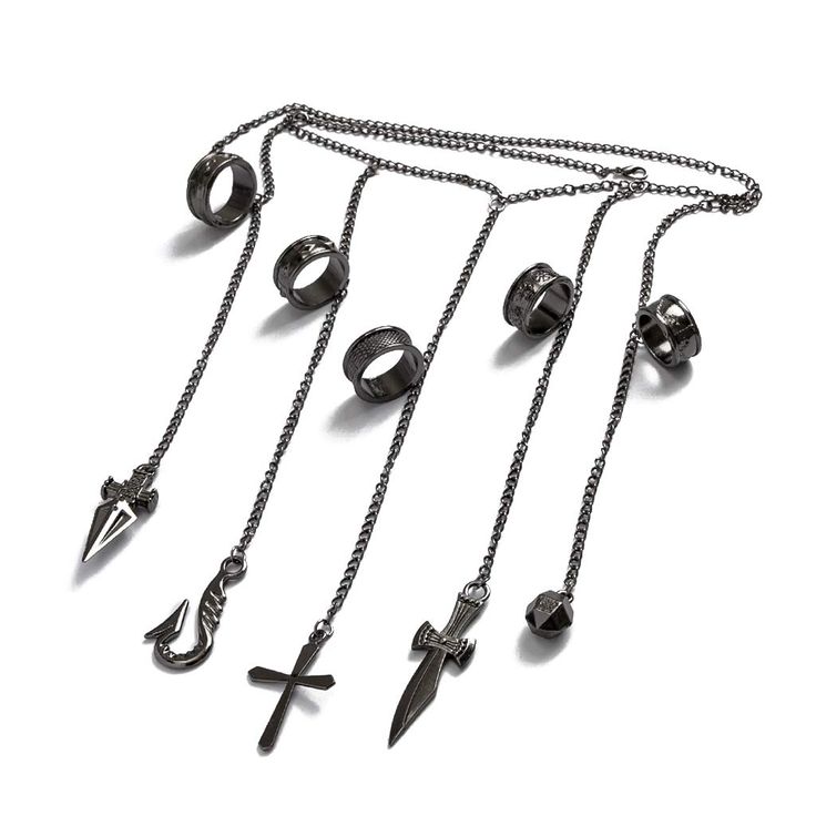 Koujing Adult Kurapika Chains Bracelet Hunter Cosplay Cool Five Finger Rings Jewelry Black As