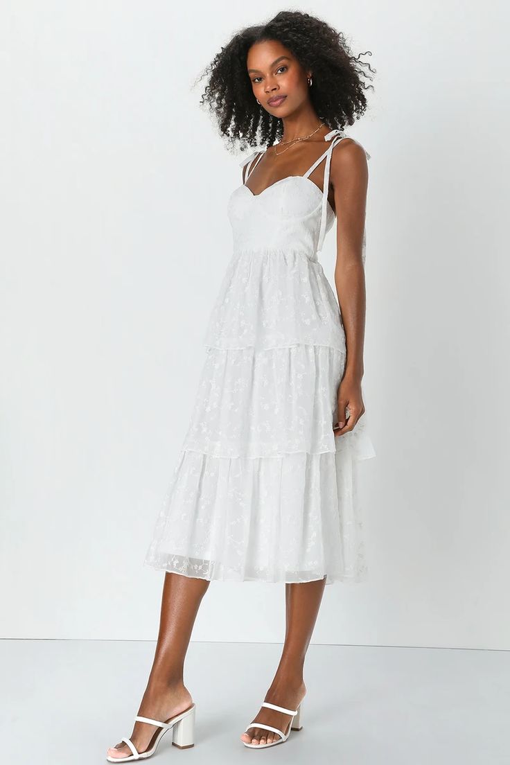 Cute Lace Midi Dresses Shop Black Or White Midi Dresses Lulus Tiered Midi Dress White