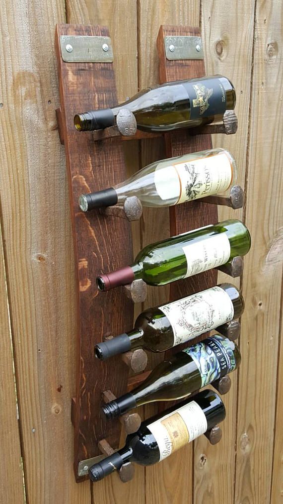 5 Bottle Wine Holder Wine Barrel Furniture Railroad Spikes Etsy Wine Glass Holder Diy Wine
