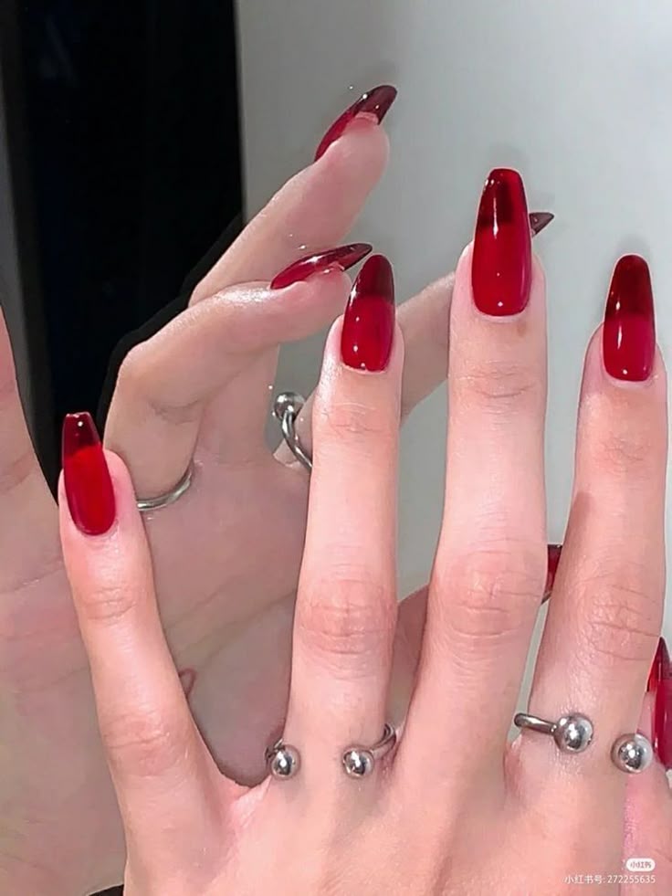 Dark Red Long Korean Nails Manicura De Uñas Manicura Uñas Sencillas