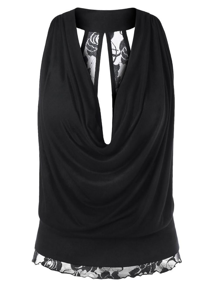 Lace Sheer Back Cowl Neck Tank Top Black 2xl Long Sleeve Bodycon Dress Long Sleeve Lace