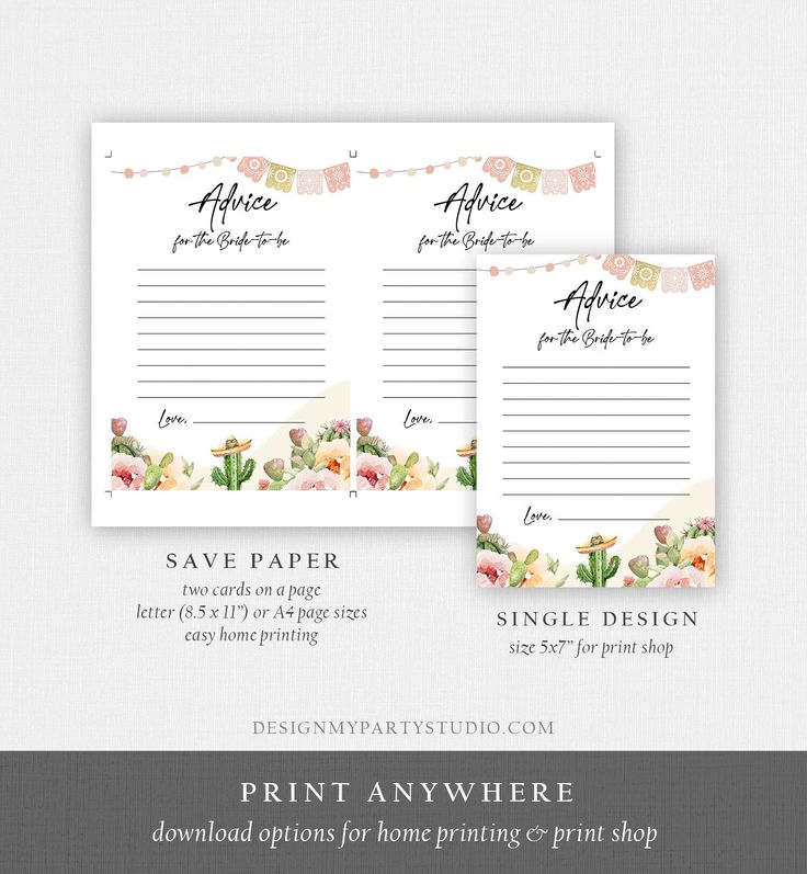 Editable Advice For The Bride To Be Card Words Of Wisdom Cactus