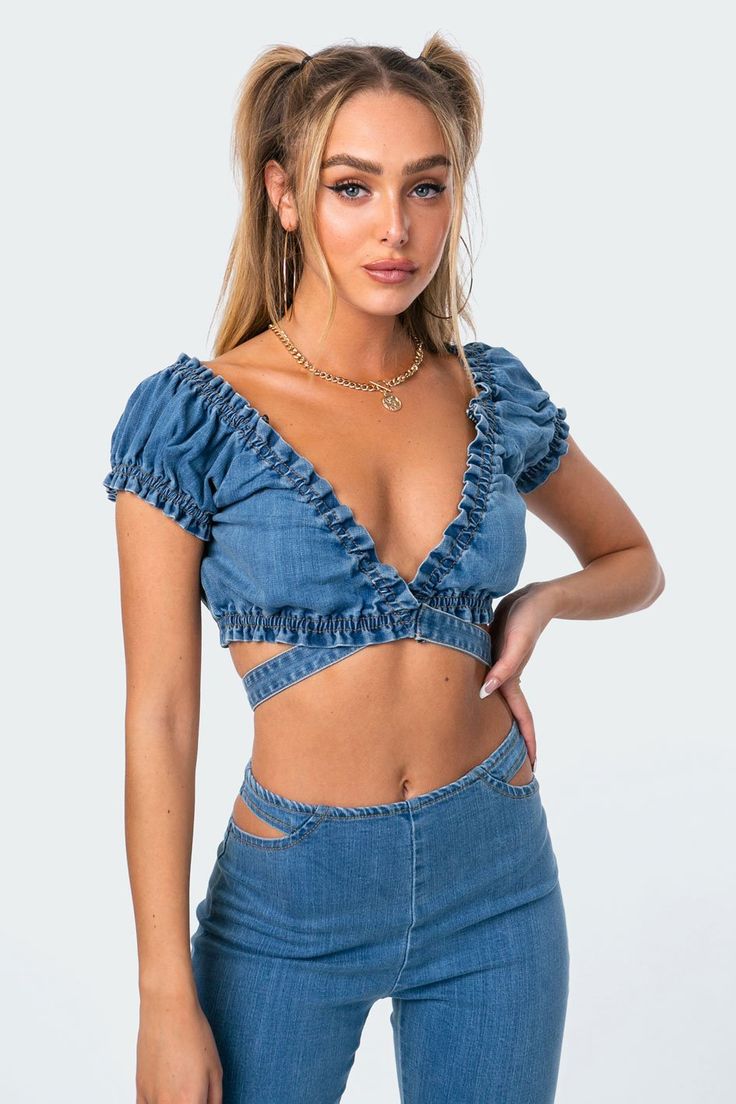 Live Your Denim Dreams In This Cute Cropped Denim Top Made From A Lightweight Fabric With