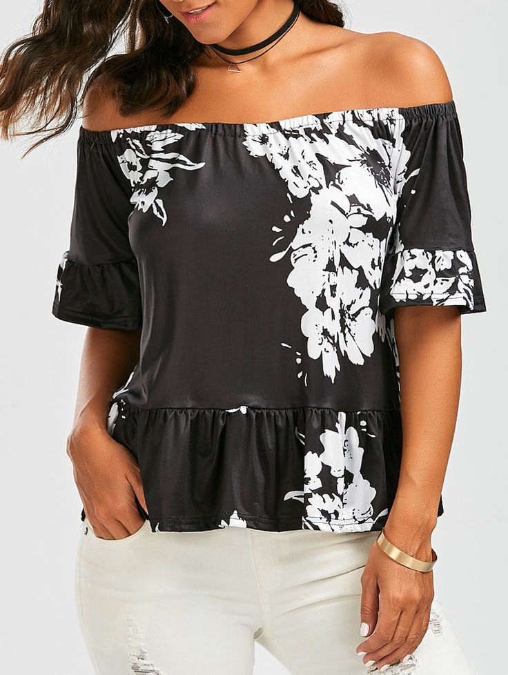Off The Shoulder Floral Print Peplum Blouse Peplum Blouse Blouses For Women Blouse