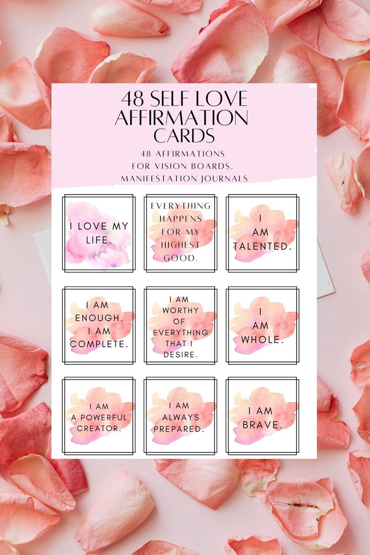 48 Self Love Affirmation Cards Printable Pink Affirmation Etsy In