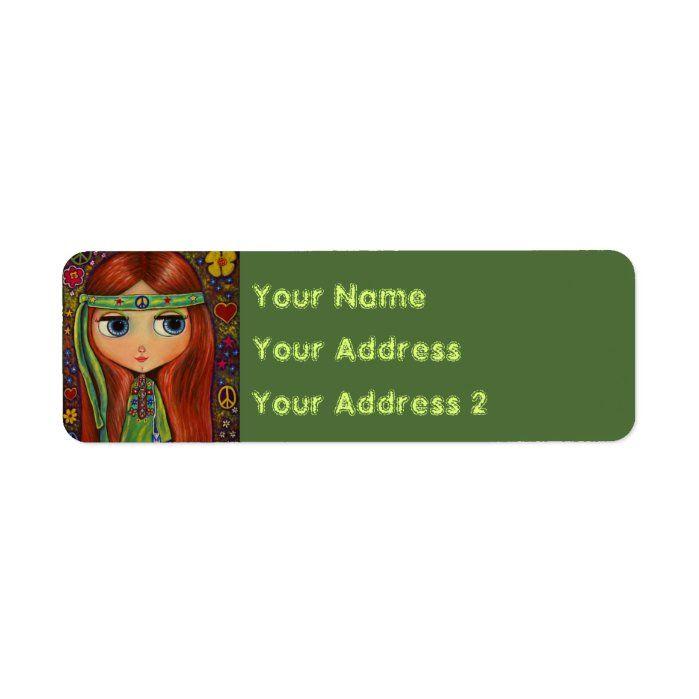 Groovy Hippie Girl In Green Peace Sign Cute Label Zazzle Hippie Girl Peace Sign Hippie