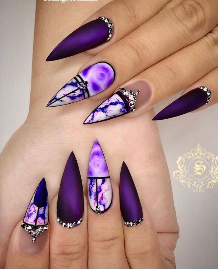 30 Gorgeous Matte Purple ๐ Nails Design You May Try In Prom Stiletto