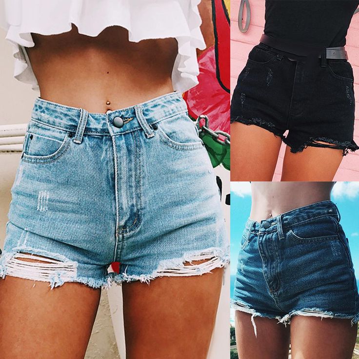 Fashion Ripped Frayed Hole Denim Shorts Summer Women High Waist Jeans Hot Shorts Denim Shorts