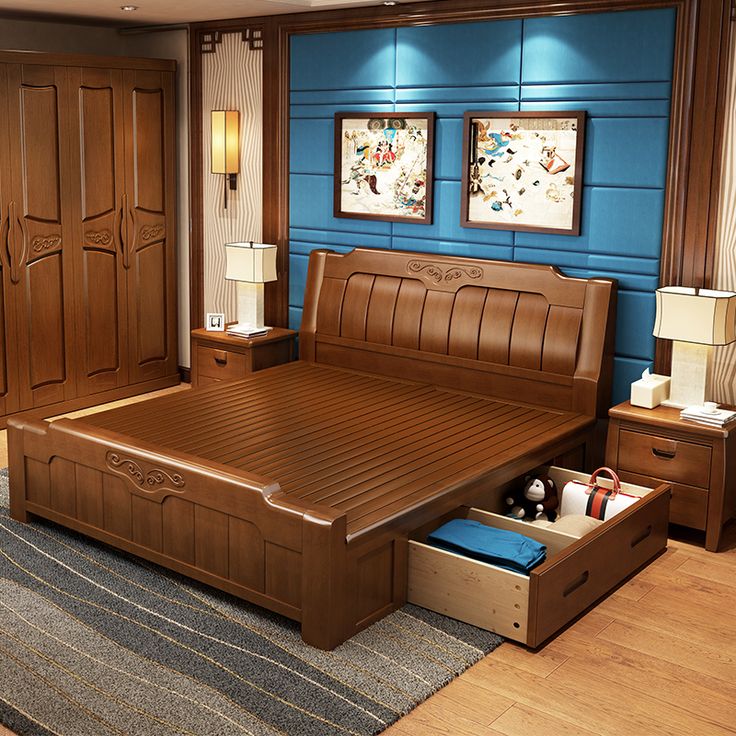 Wooden Double Bed Designs For Homes With Storage