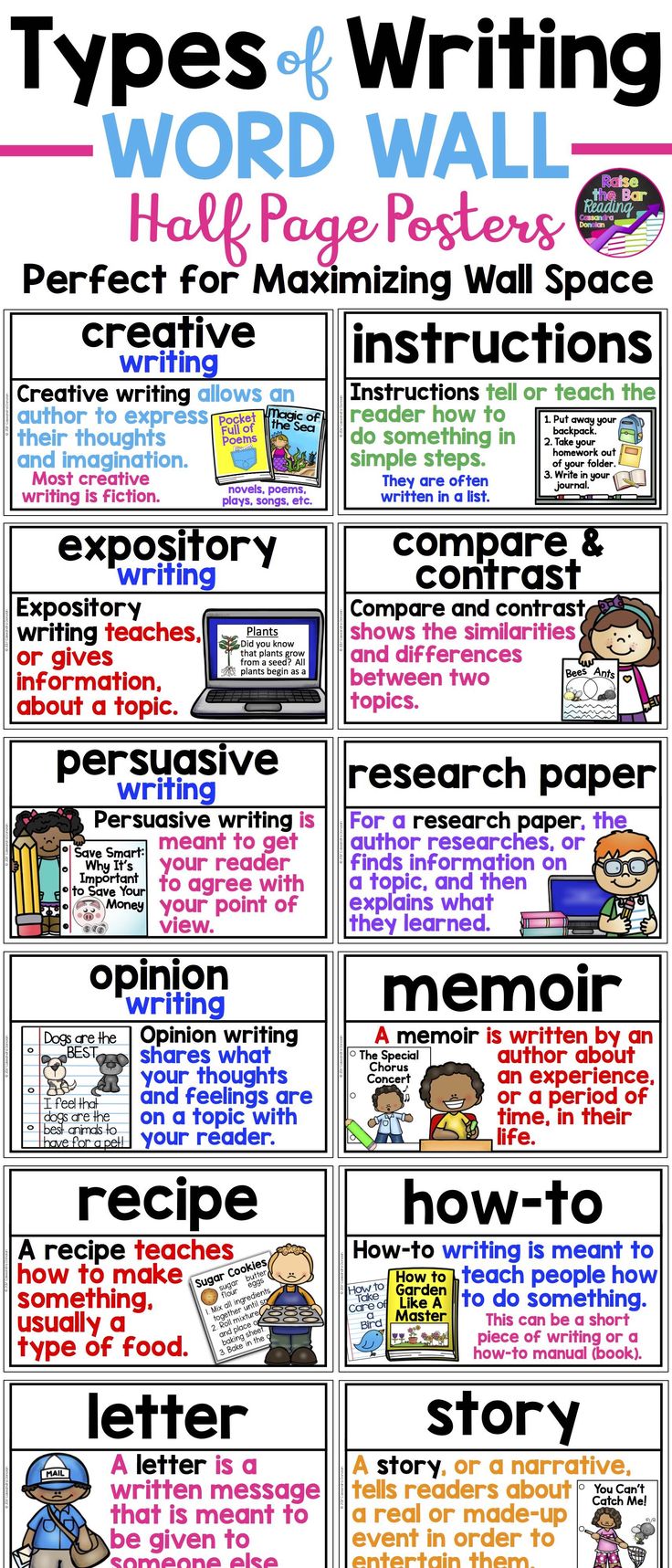 Types Of Writing Word Wall ~ 35 Writing Posters Or Flashcards Type Of
