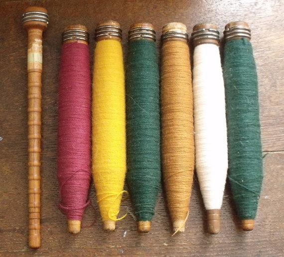 Wooden Spindle And Thread Collection Vintage By Applehillfair 3000 Crochet Supplies