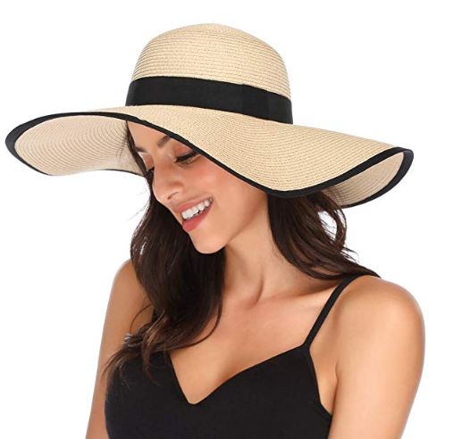 Lanzom Womens Sun Straw Hat Wide Brim Summer Hat Foldable Roll Up Large