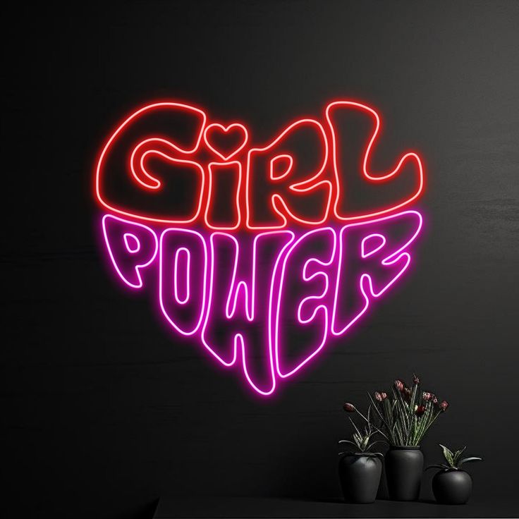 Custom Girl Power Heart Neon Light Girl Line Neon Sign Personalized Name Led Light Text Led