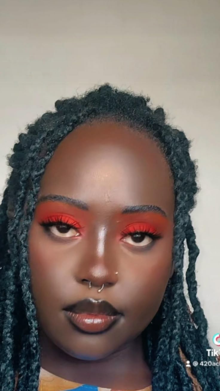 A Beautiful Red Eyeshadow Look With Clear Lip Gloss Dark Skin Makeup