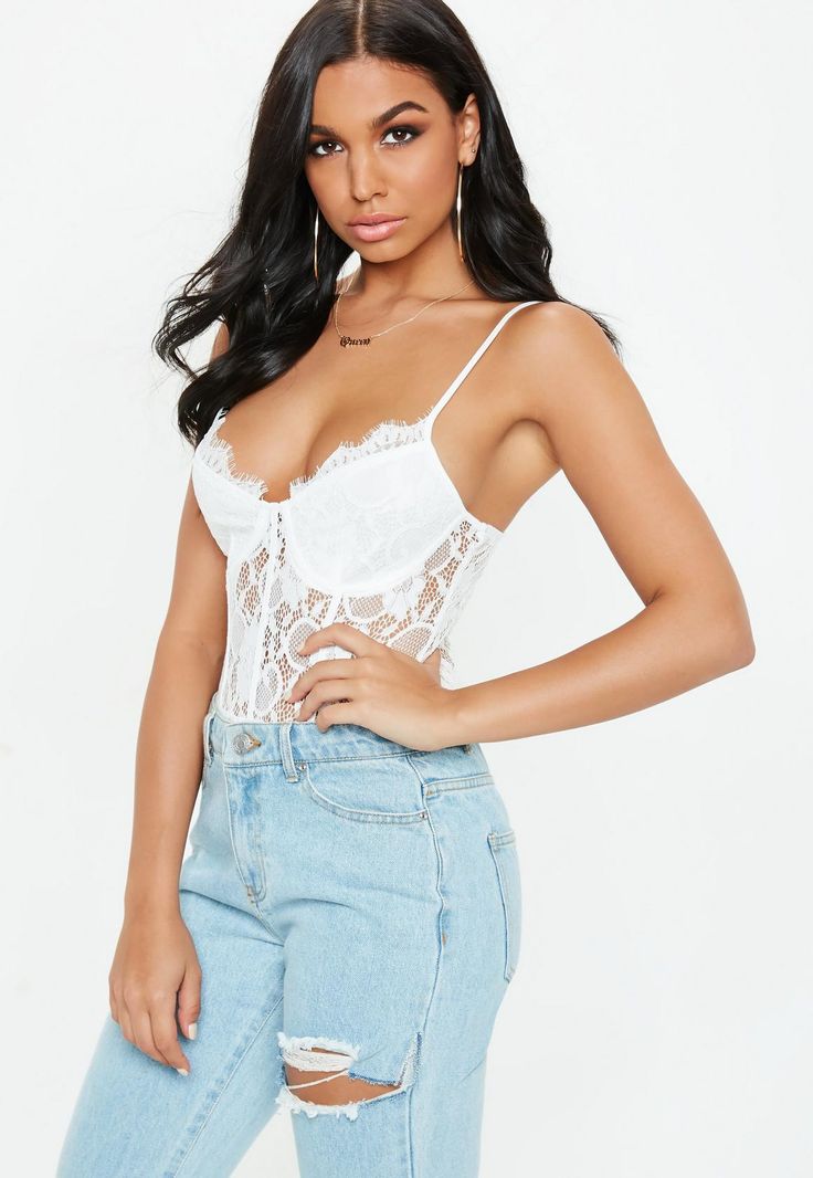 Missguided White Strappy Lace Panel Bodysuit White Lace Bodysuit