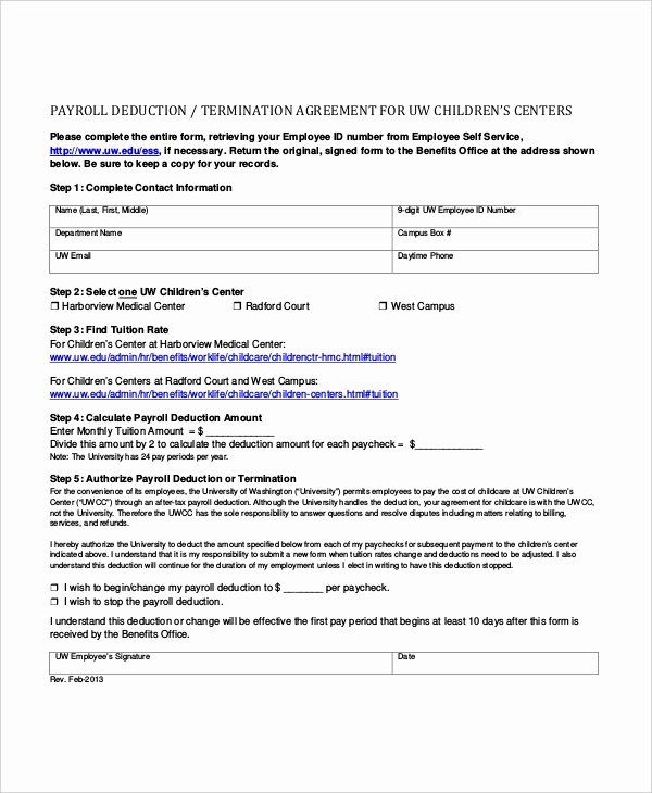 Payroll Deduction Form Template Fresh Sample Payroll Deduction Forms 10