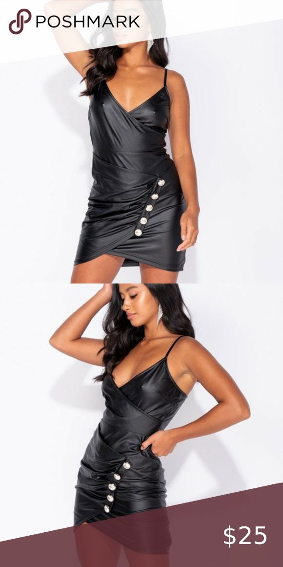Vegan Leather Sleeveless V Neck Bodycon Mini Dress Bodycon Mini Dress